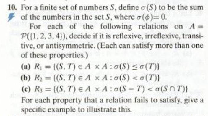 Solved 10. For a finite set of numbers S, define σ(S) to be | Chegg.com