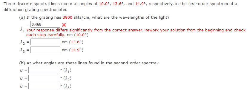 Solved Three Discrete Spectral Lines Occur At Angles Of