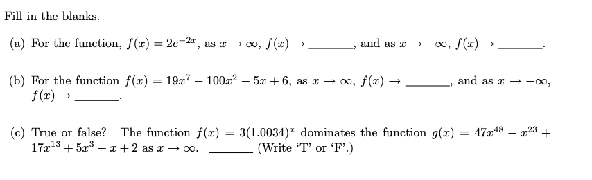 Solved ill in the blanks. (a) For the function, f(x)=2e−2x, | Chegg.com