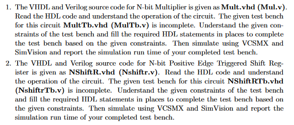 1. The VHDL and Verilog source code for N-bit | Chegg.com
