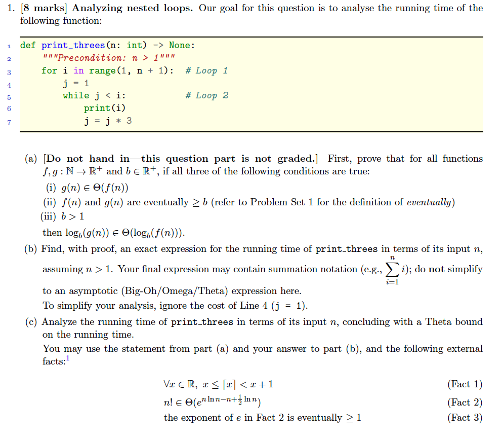 1. [8 marks] Analyzing nested loops. Our goal for | Chegg.com