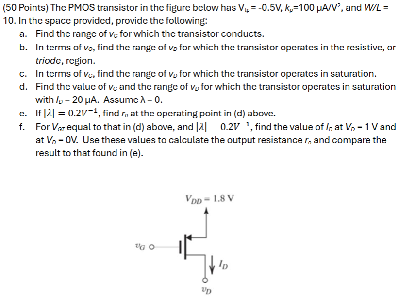 Solved Write a SPICE netlist for a PMOS transistor using the | Chegg.com