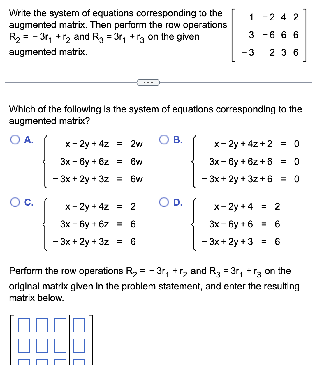Solved Write the system of equations corresponding to the | Chegg.com