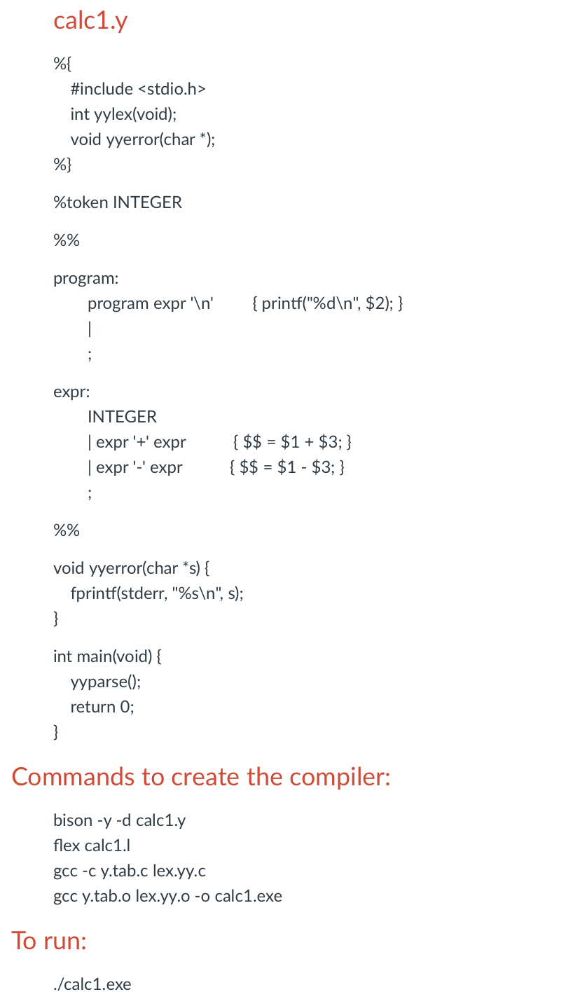 Solved c1.I Commands to create the compiler: bison -y -d | Chegg.com