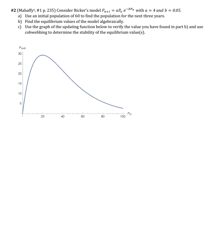 Solved #2 (Mahaffy2, #1 p. 235) Consider Ricker's model Pn+1 | Chegg.com