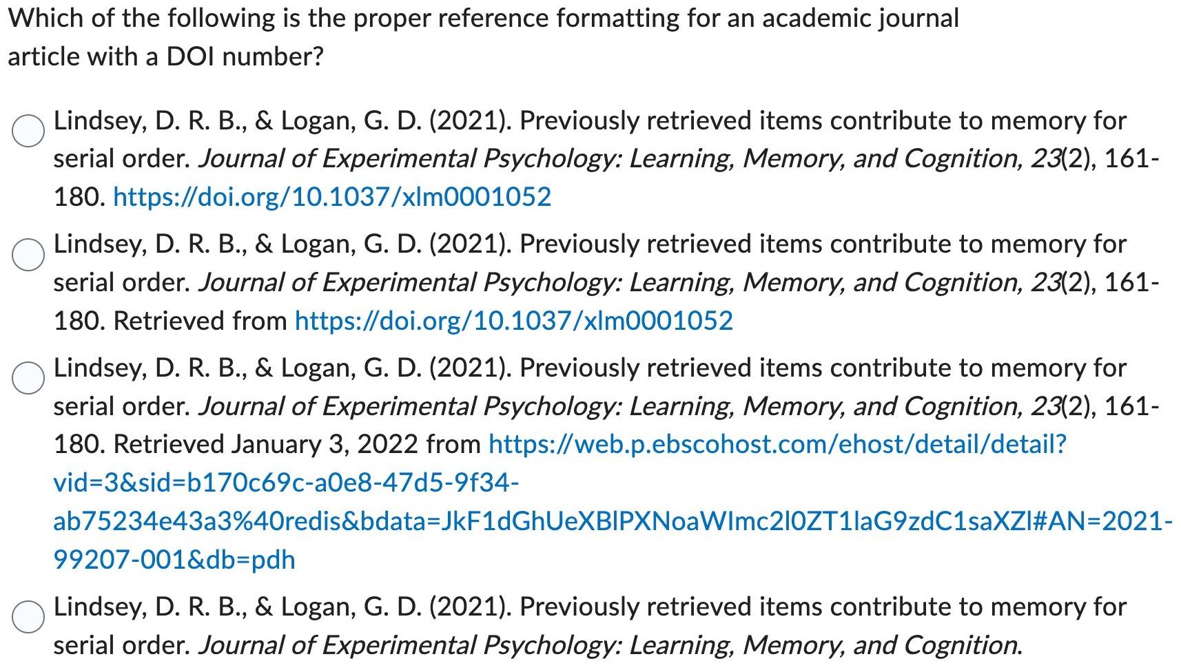 Solved Which of the following is the correct in-text | Chegg.com