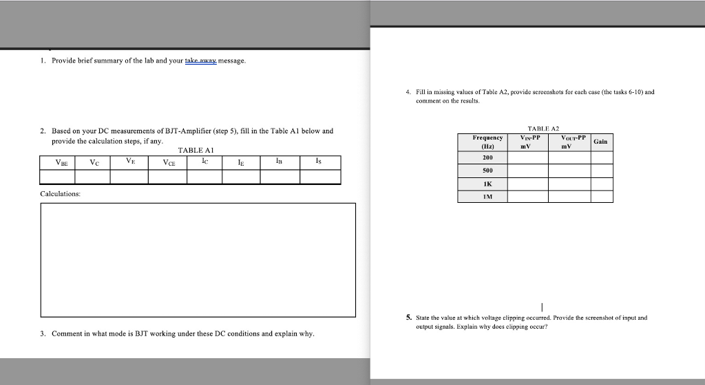 Experiment Procedures Common Base Small Signal | Chegg.com