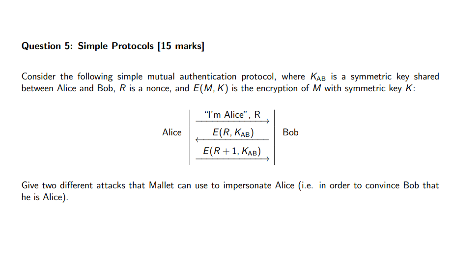 Solved Consider the following simple mutual authentication | Chegg.com