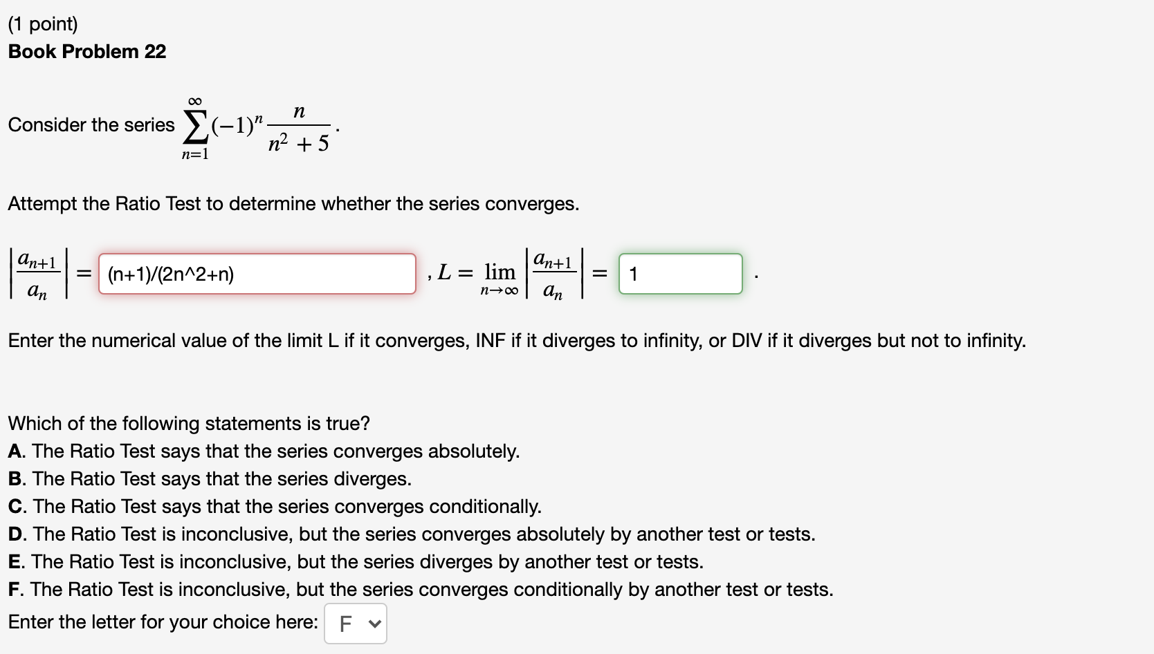 Solved (1 point) Book Problem 22 0 n Consider the series | Chegg.com