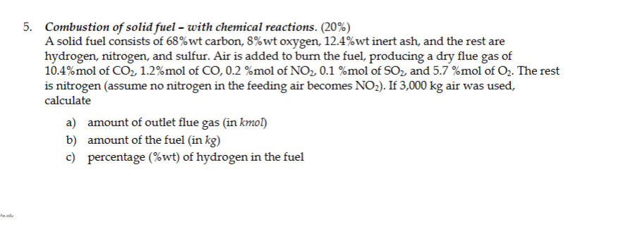 Solved Combustion of solid fuel – with chemical reactions. | Chegg.com