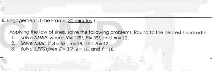 Solved E. Engagement (Time Frame: 30 minutes) Applying the | Chegg.com