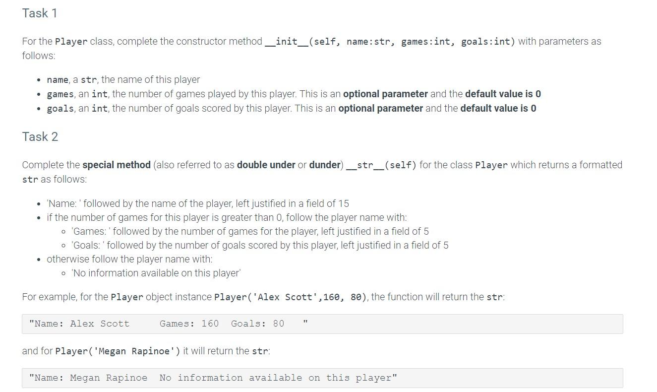 Solved For the Player class, complete the constructor | Chegg.com
