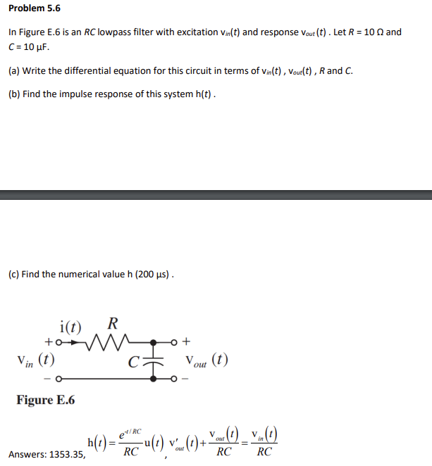 Solved Problem 5.6In ﻿Figure E .6 is an RC ﻿lowpass filter | Chegg.com