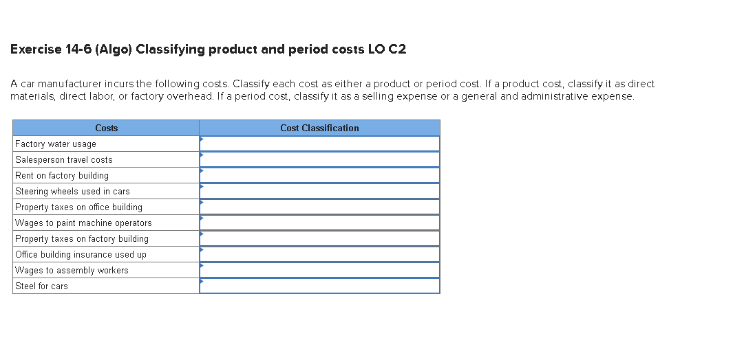 Solved Exercise 14-6 (Algo) Classifying product and period | Chegg.com