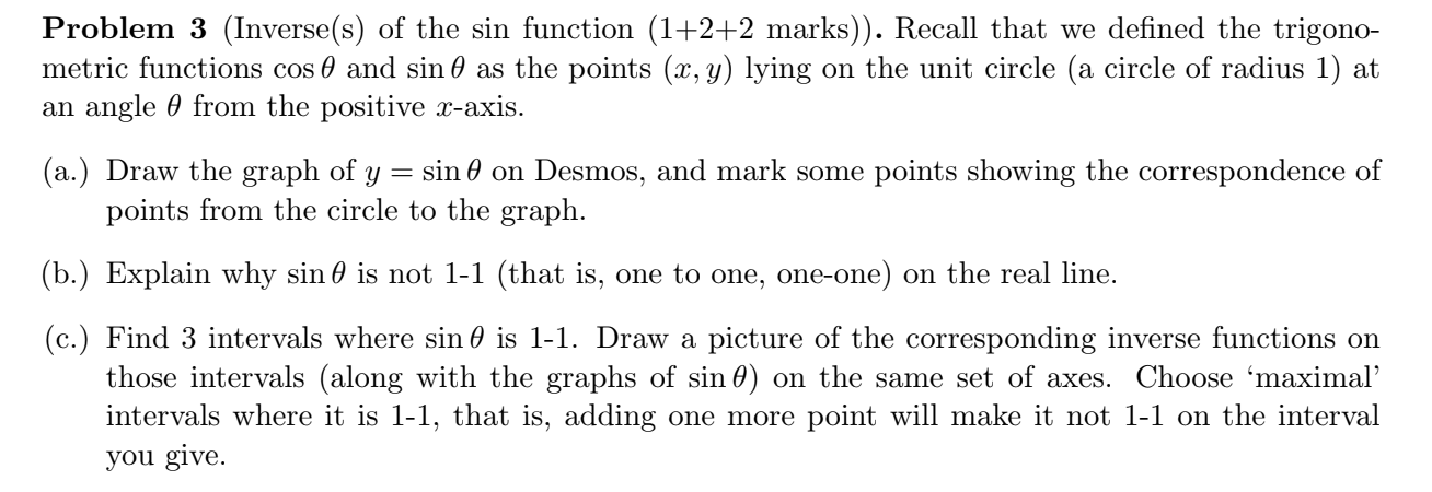 Solved Problem 3 (Inverse(s) of the sin function (1+2+2 | Chegg.com