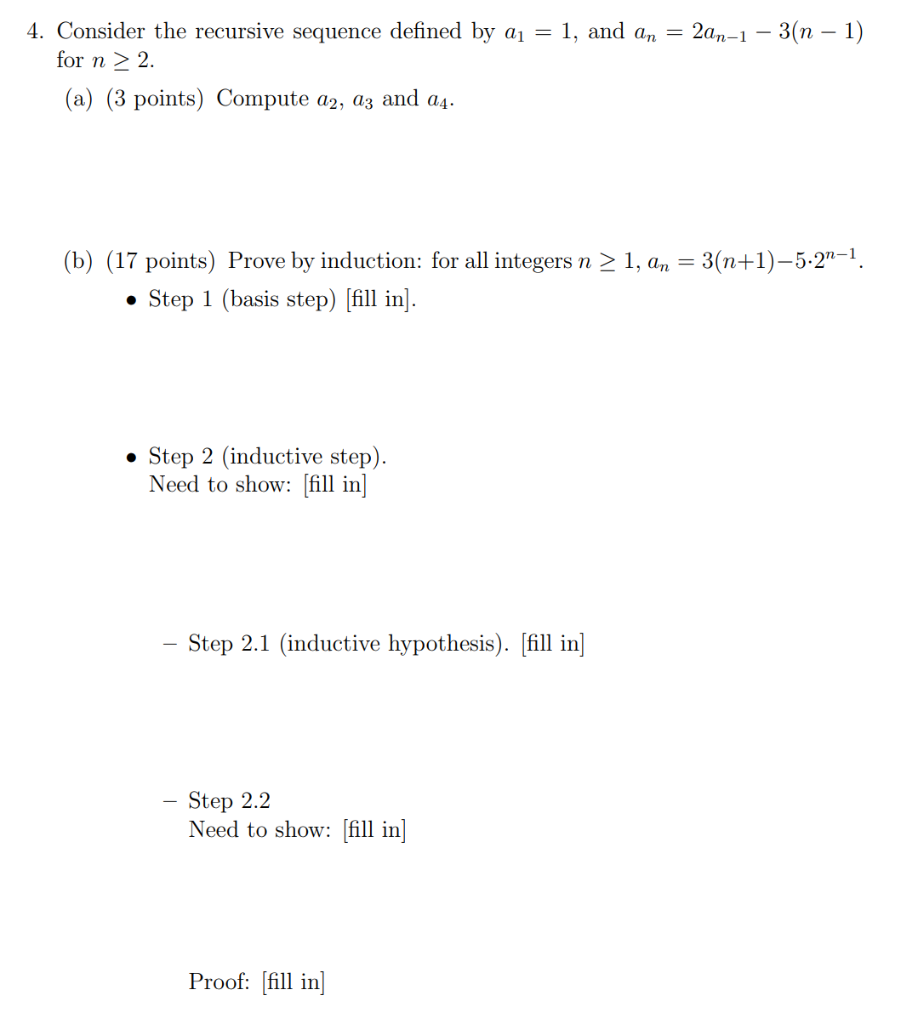 Solved 2an-1 – 3(n − 1) 4. Consider the recursive sequence | Chegg.com