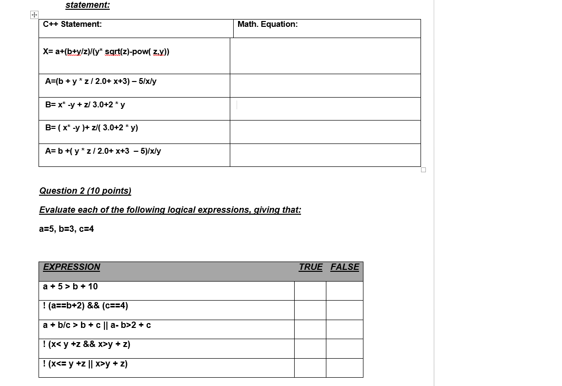Solved statement: C++ Statement: Math. Equation: X= | Chegg.com