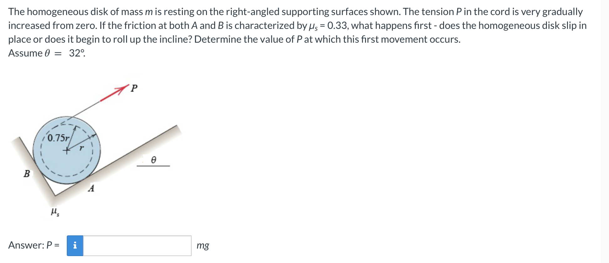 Solved The homogeneous disk of mass m is resting on the | Chegg.com