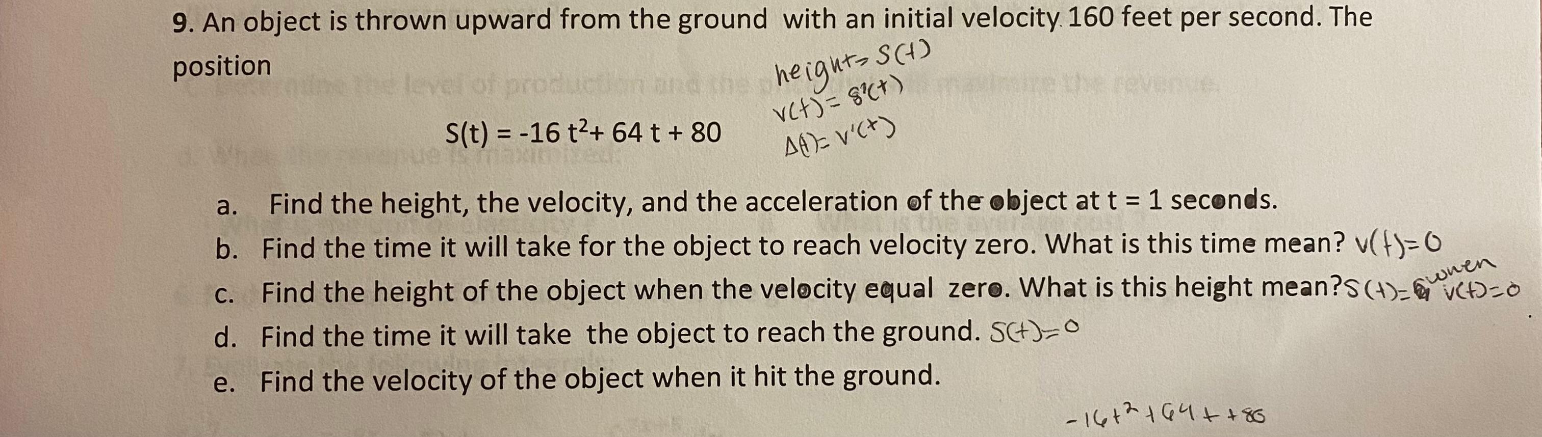 Solved S T −16t2 64t 80 A Find The Height The Velocity