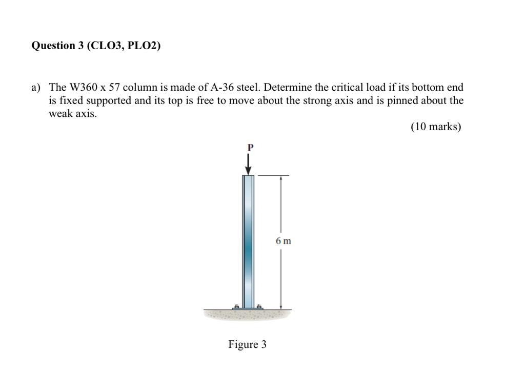 Solved Question 3 (CLO3, PLO2) a) The W360 x 57 column is | Chegg.com