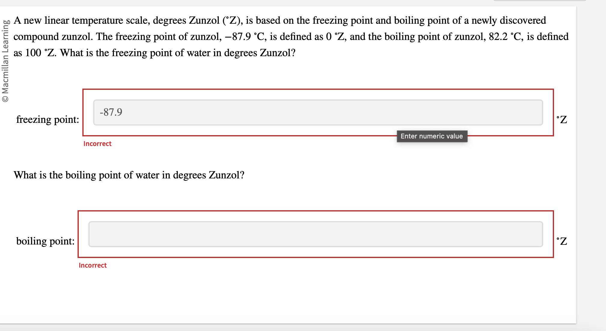 Solved A new linear temperature scale, degrees Zunzol (∘Z), | Chegg.com