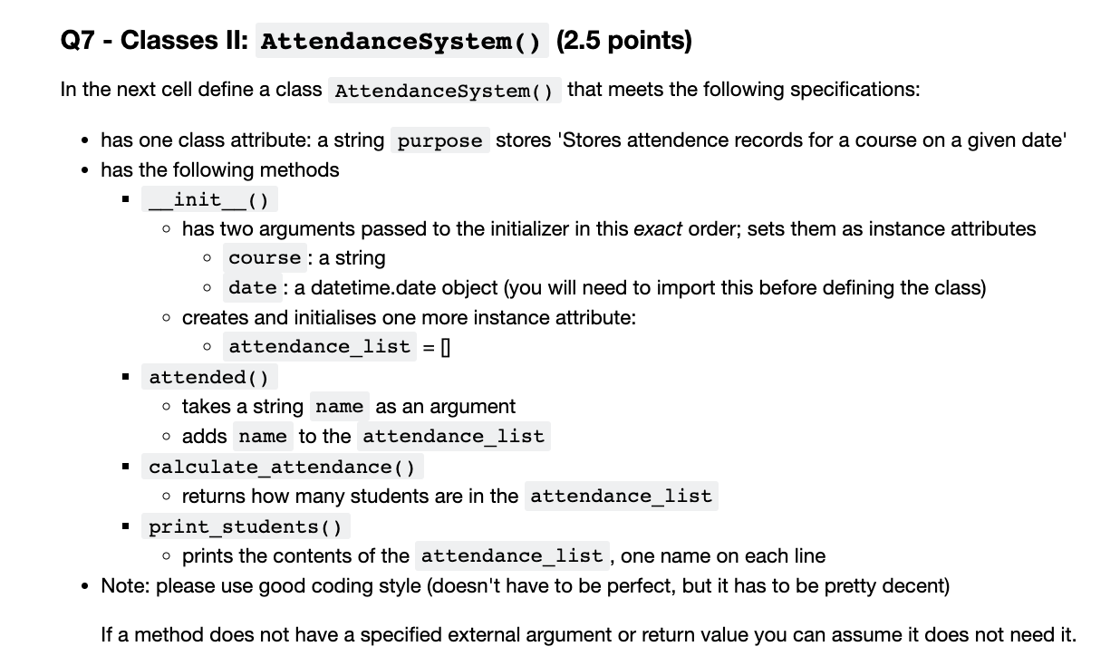 Solved Q7 - Classes II: (2.5 points) the next cell define a | Chegg.com