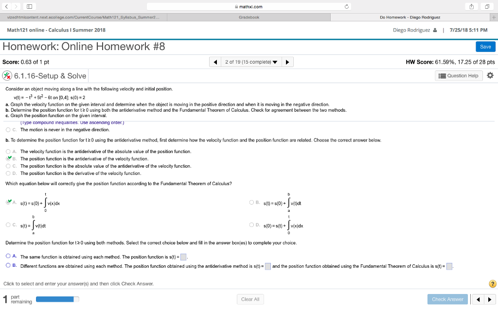 Solved mathxl.com 121 Do Homework Diego Hodriguez Math121 | Chegg.com