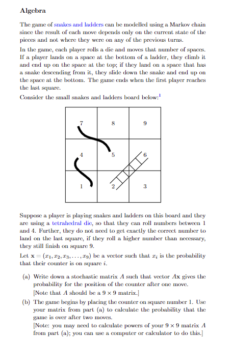 Algebra The game of snakes and ladders can be | Chegg.com
