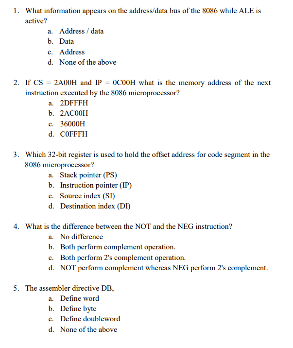 Solved 1. What information appears on the address/data bus | Chegg.com