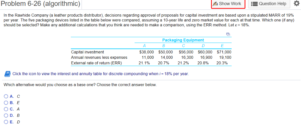 Problem 6-26 (algorithmic) Show Work I-Question Help | Chegg.com