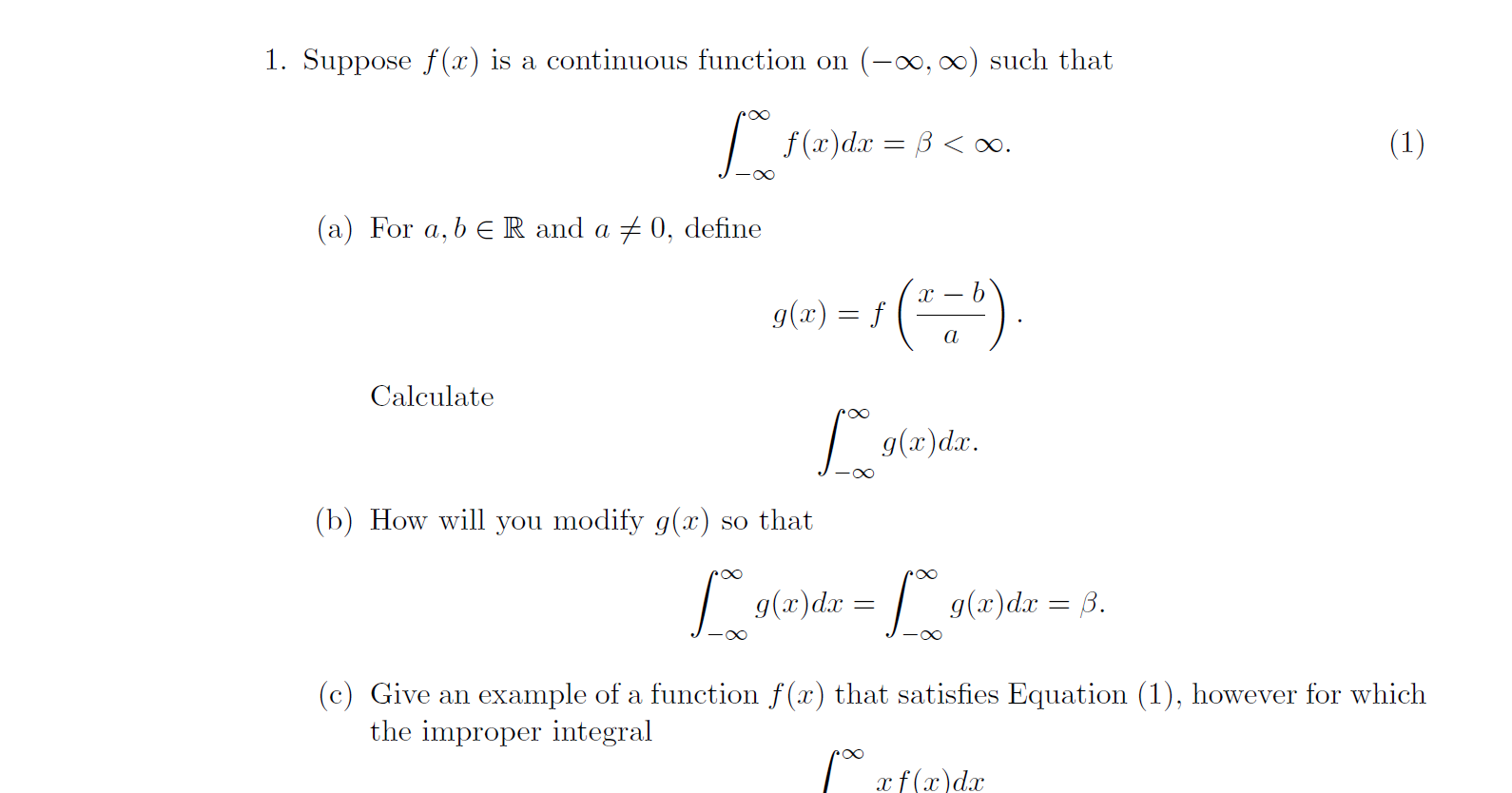 Solved 1. Suppose f(x) is a continuous function on (-0,00) | Chegg.com
