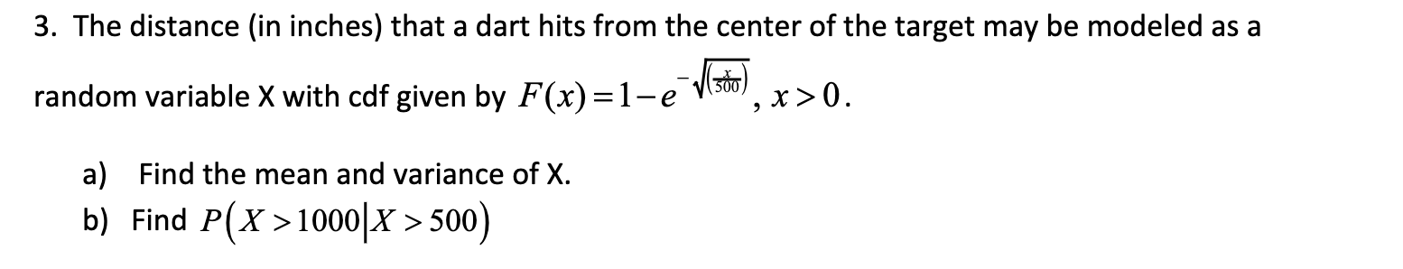 Solved 3. The distance (in inches) that a dart hits from the | Chegg.com