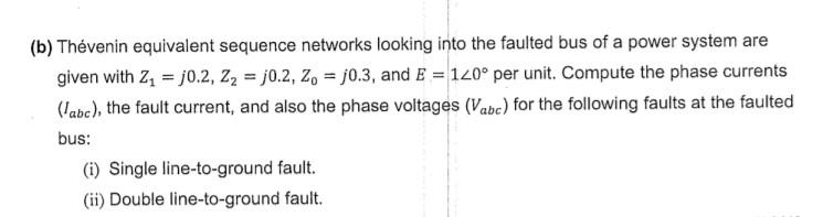 Solved (b) Thévenin equivalent sequence networks looking | Chegg.com