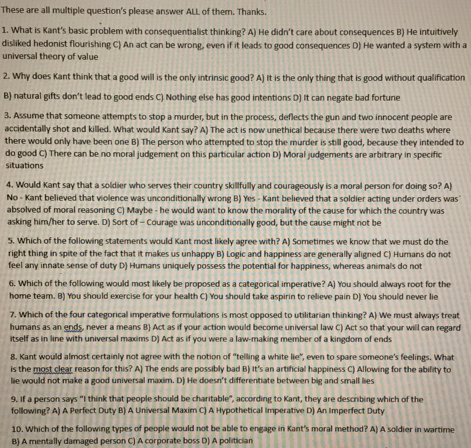 Solved These are all multiple question's please answer ALL | Chegg.com