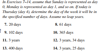 Solved In Exercises 7-14, assume that Sunday is represented | Chegg.com