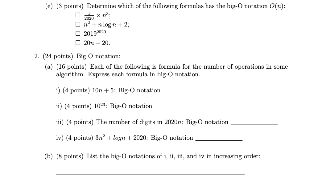 Solved 2020 (e) (3 points) Determine which of the following | Chegg.com