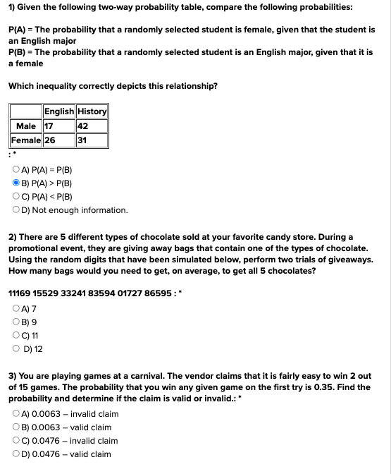 Solved 1) Given the following two-way probability table, | Chegg.com