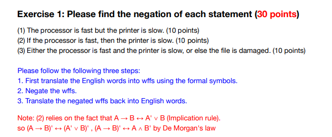 Solved Exercise 1: Please find the negation of each | Chegg.com