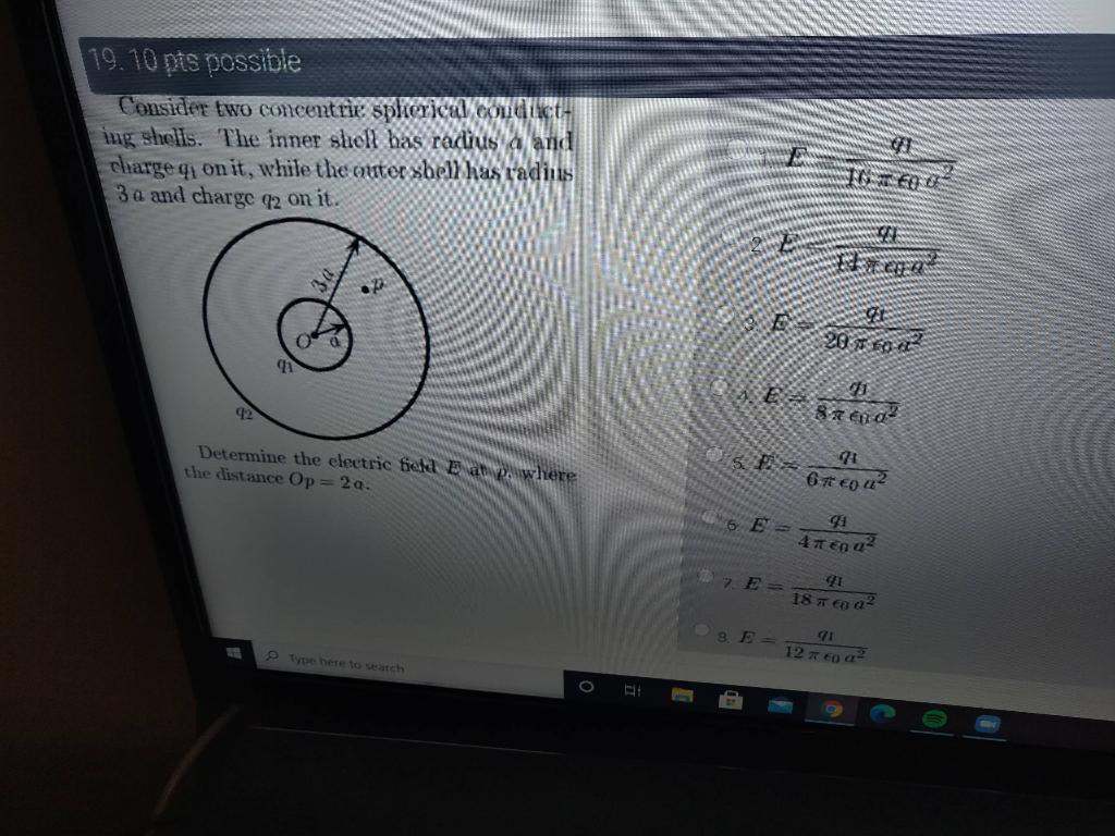 Solved (19.10 pts possible Consider two concentric spherical | Chegg.com