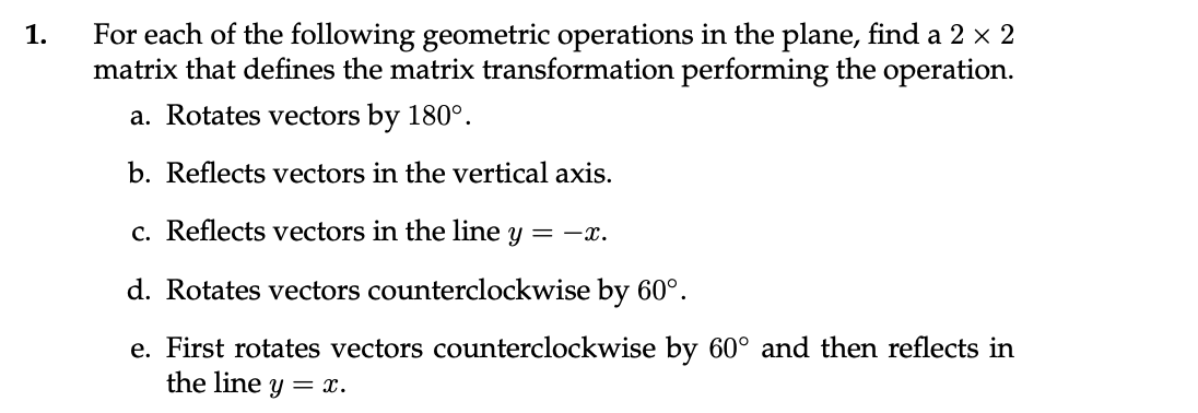 Solved 1. For each of the following geometric operations in | Chegg.com