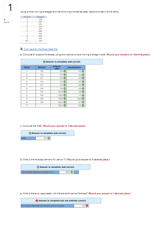 Solved Using simple moving averages and the following time | Chegg.com