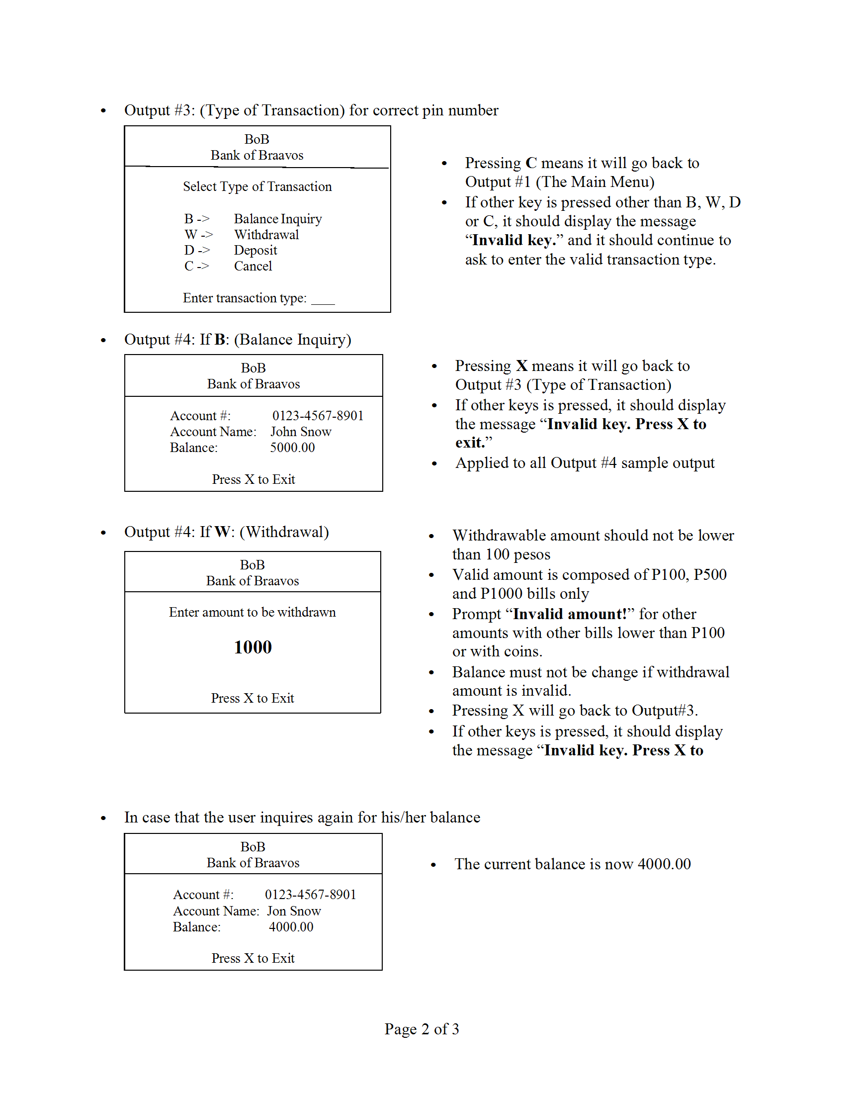 Solved - Output \#3: (Type of Transaction) for correct pin | Chegg.com