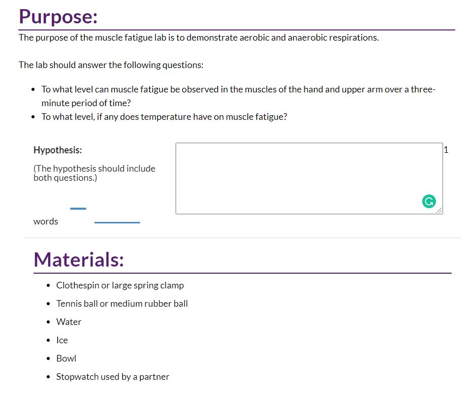 Purpose: The purpose of the muscle fatigue lab is to | Chegg.com