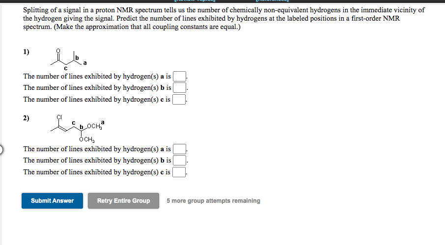 Solved Splitting of a signal in a proton NMR spectrum tells | Chegg.com