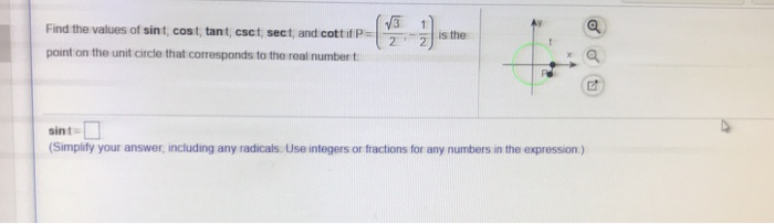 Solved Find the values of sint, cost, tant, csct, sect, and | Chegg.com