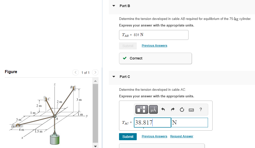 Solved Determine the tension developed in cable AB required | Chegg.com