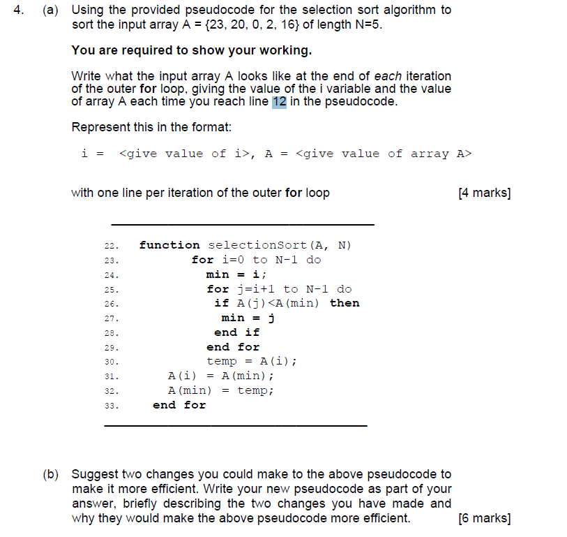 Solved 4. (a) Using the provided pseudocode for the | Chegg.com
