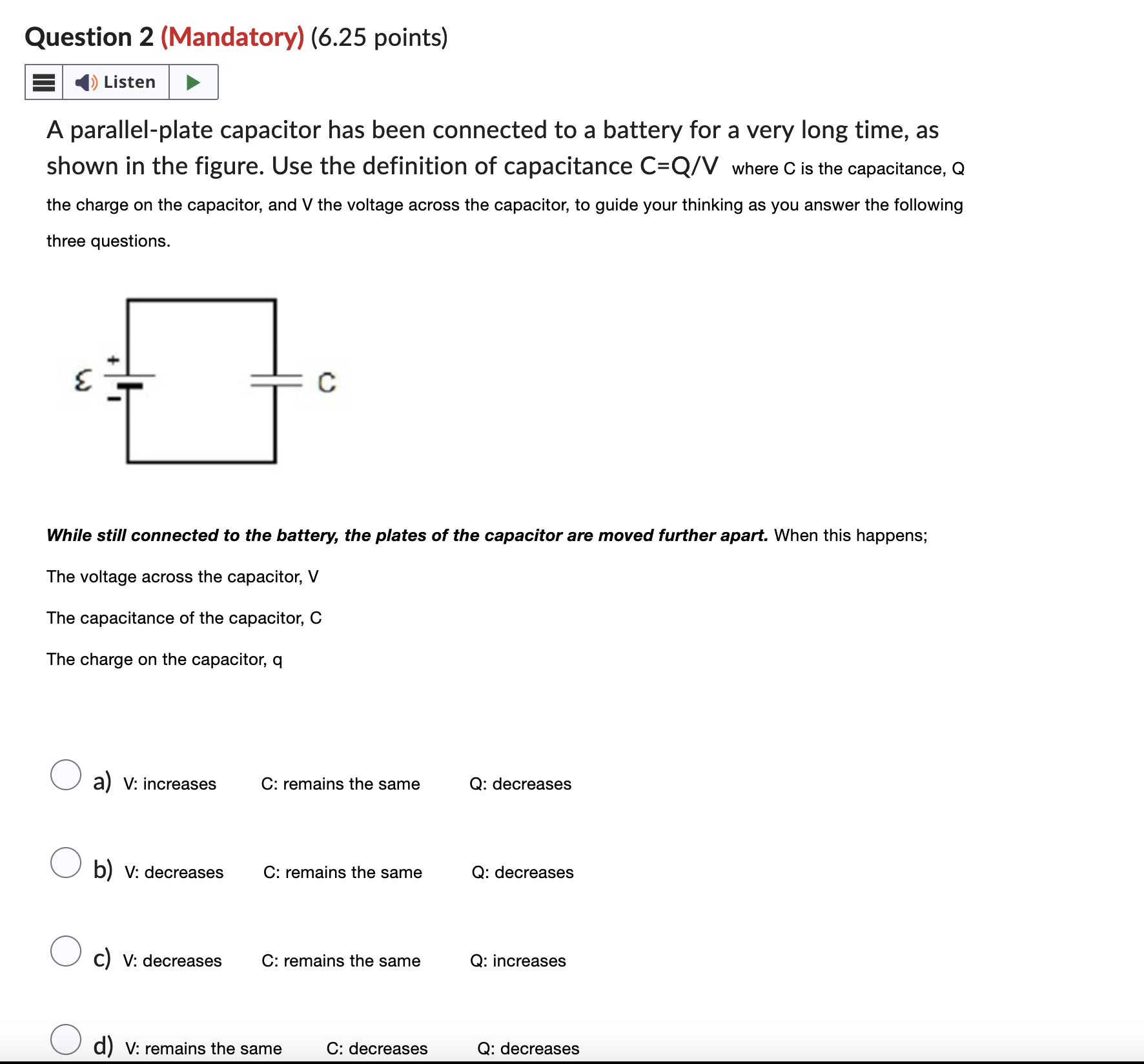 Solved ]A parallel-plate capacitor has been connected to a | Chegg.com