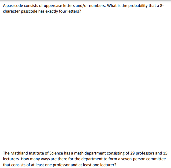 Solved A passcode consists of uppercase letters and/or | Chegg.com