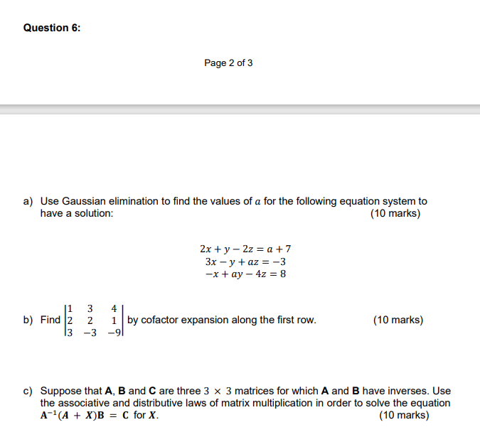 Solved Question 6: Page 2 of 3 a) Use Gaussian elimination | Chegg.com